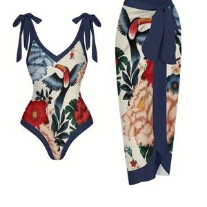 Swim | Bird Floral Contrast Trim Sun Protection 2 Piece Swimsuits ...